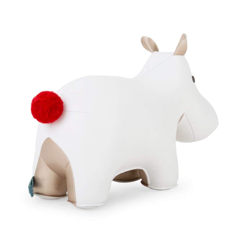 zü​ny, zuny, Classic Series Bookend White for Shelves, Office Decorative- Red Pom Pom Hippo