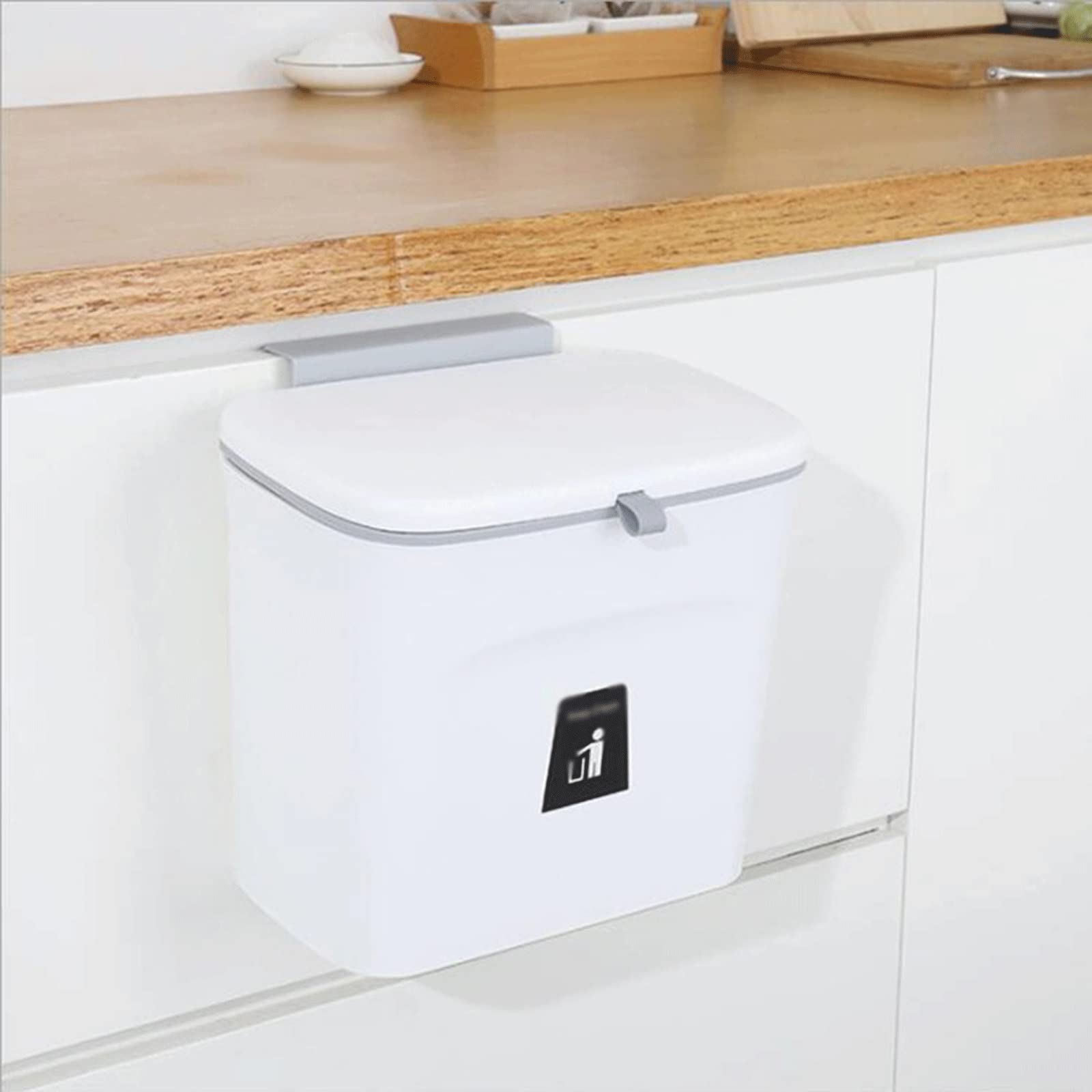 TURHAN Trashcan, 9L Wall Mounted Trash Can Bin with Lid Waste Bin Kitchen Cabinet Door Hanging Trash Bin Garbage Car Recycle Dustbin Rubbish