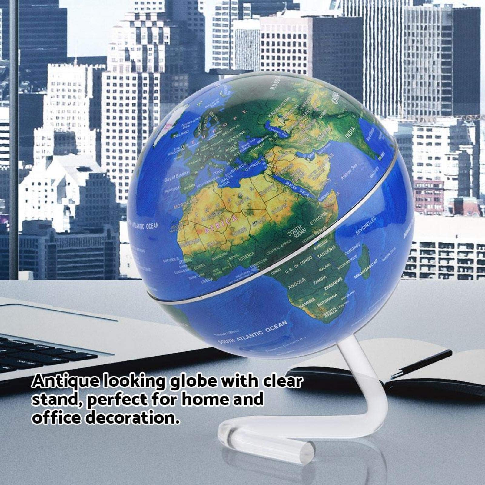 World Globe, Rotating Earth Globe Rotating World Globe, Non- Great Education Tool with Stand Office Decoration for Kids and Adults(English Blue)
