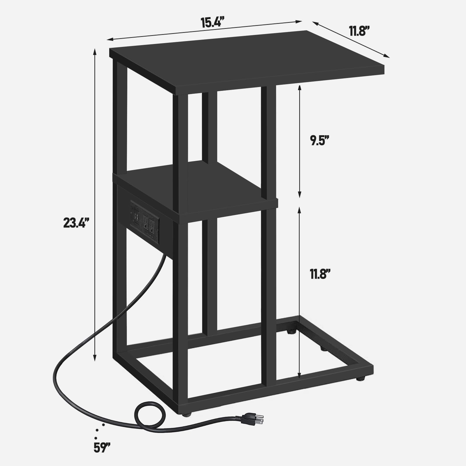 TUTOTAK Side Table with 2 USB Ports and Outlets, C Shaped End Table with Charging Station, Snack Table for Couch and Bed, Small Sofa Table for Small Spaces, Living Room, Bedroom, Greige TB01BG043