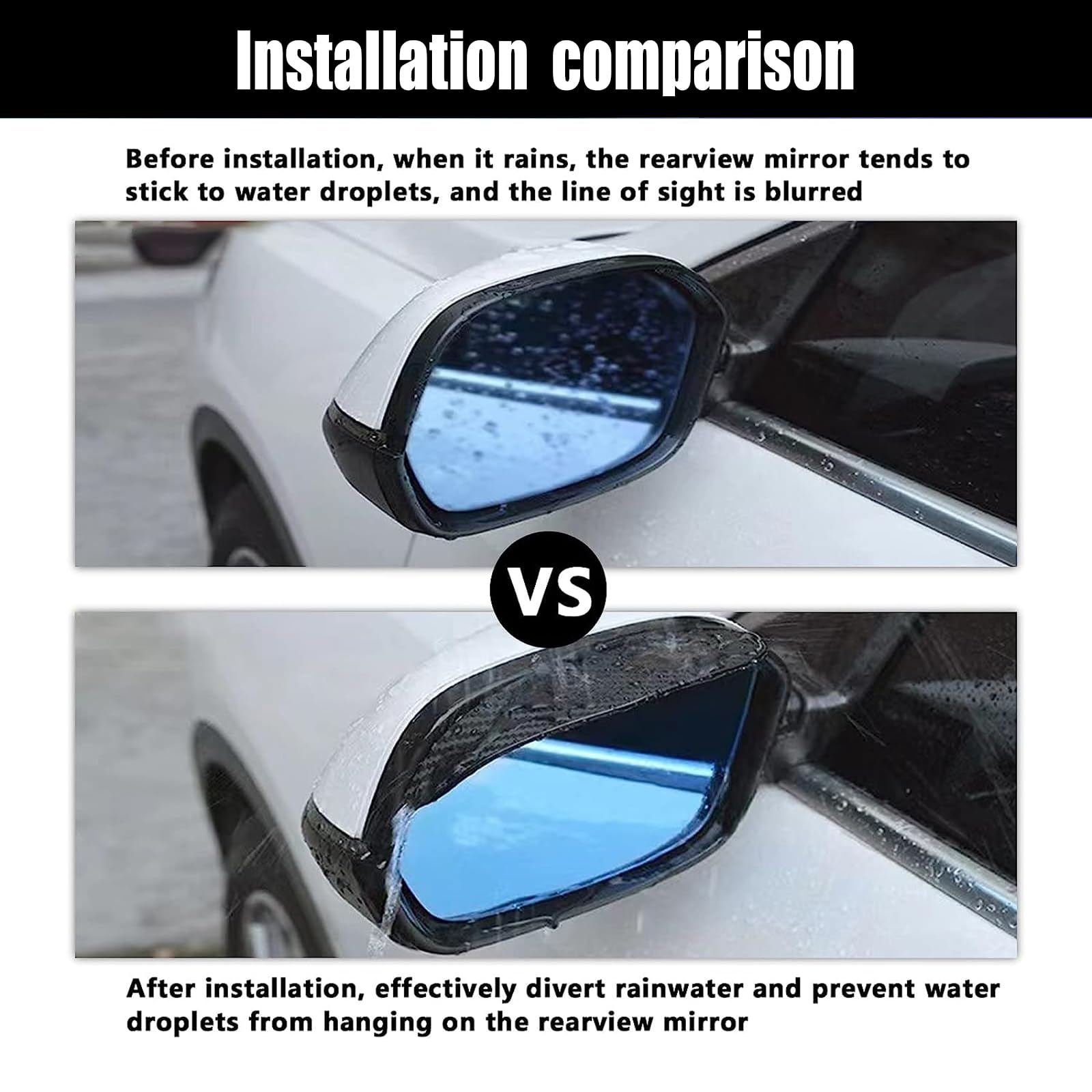 UGSHY 2 PCS Car Rearview Mirror Rain Eyebrow, Carbon Fiber Rubber Rain Shield, Waterproof Dirt-resistant Clear Vision Protector, Universal Rearview Mirror Accessories for Most Cars (Black)