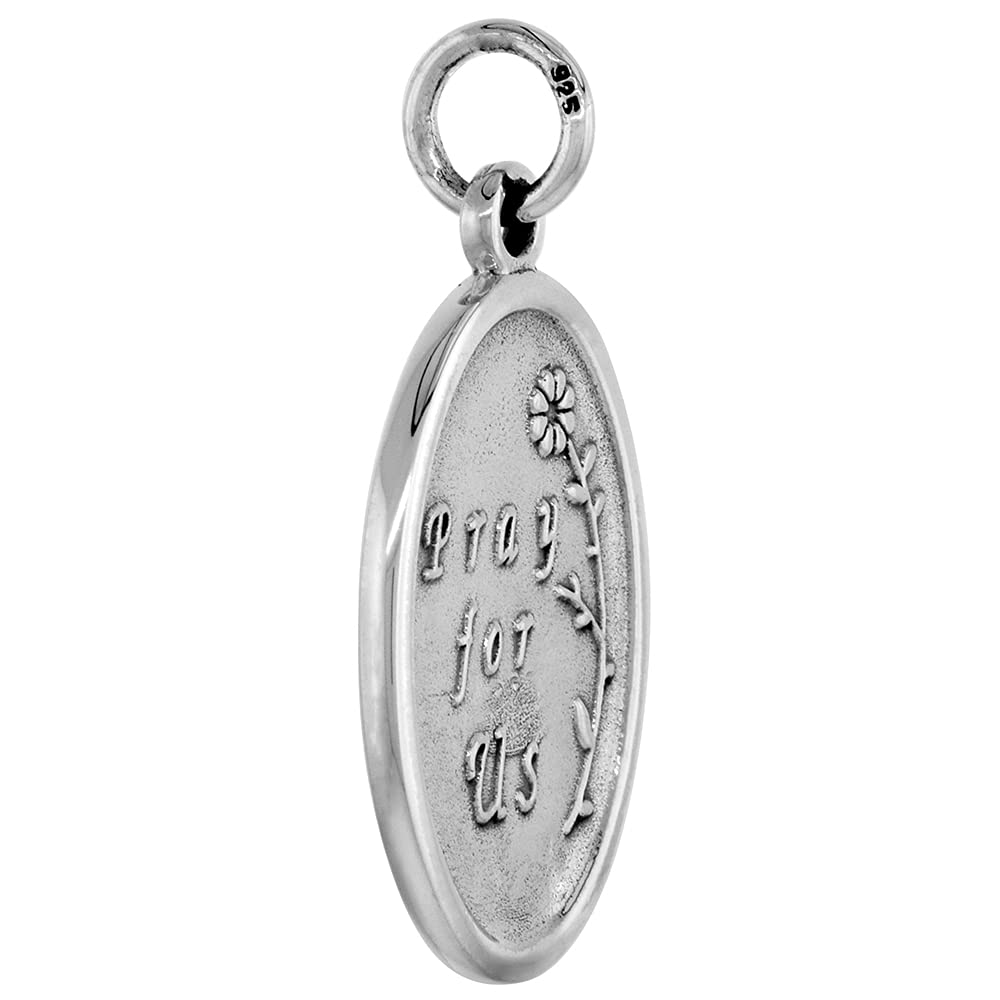Sterling Silver St Padre Pio Medal Pendant Oxidized finish Oval 7/8 inch