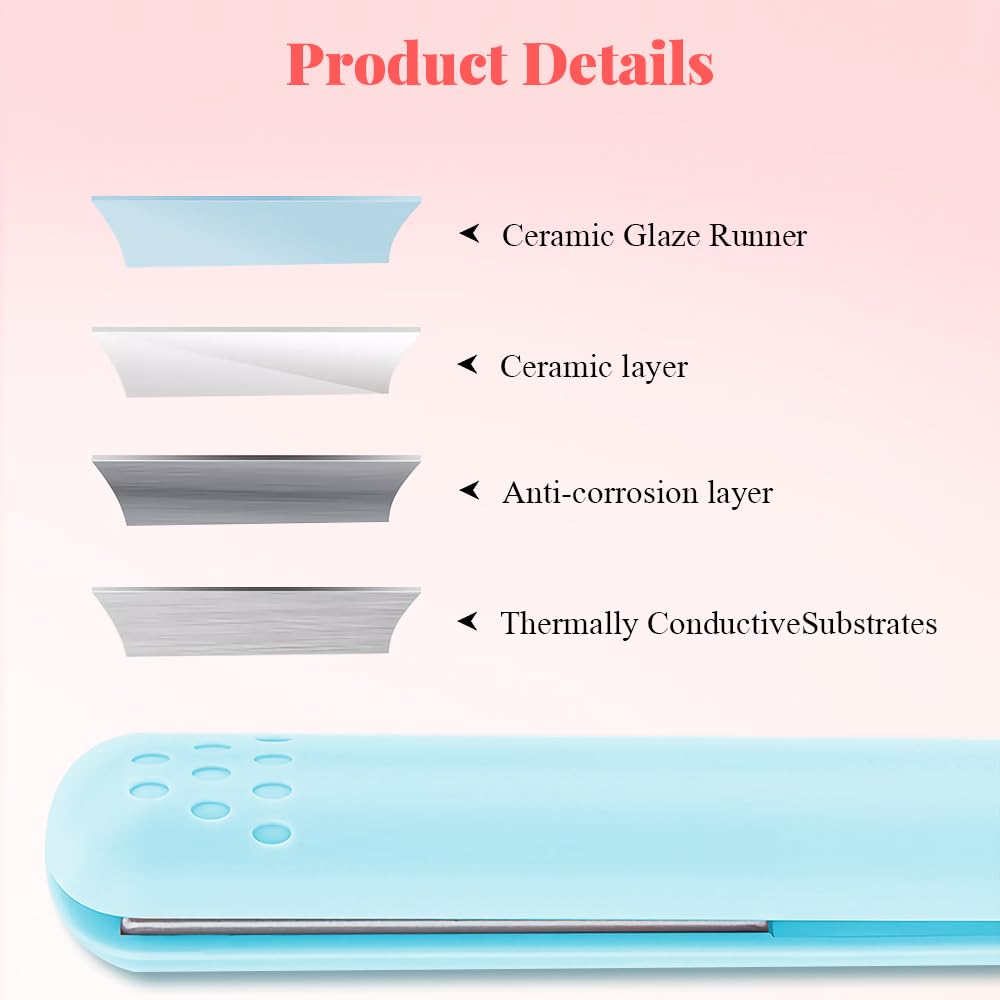 Ubitree Mini Curling Iron, Dual-Purpose Travel Curling Wand, 2 in 1 Curling Iron and Straightener Combo, Cordless Curling Iron with USB Cable for Short Medium Long Hair