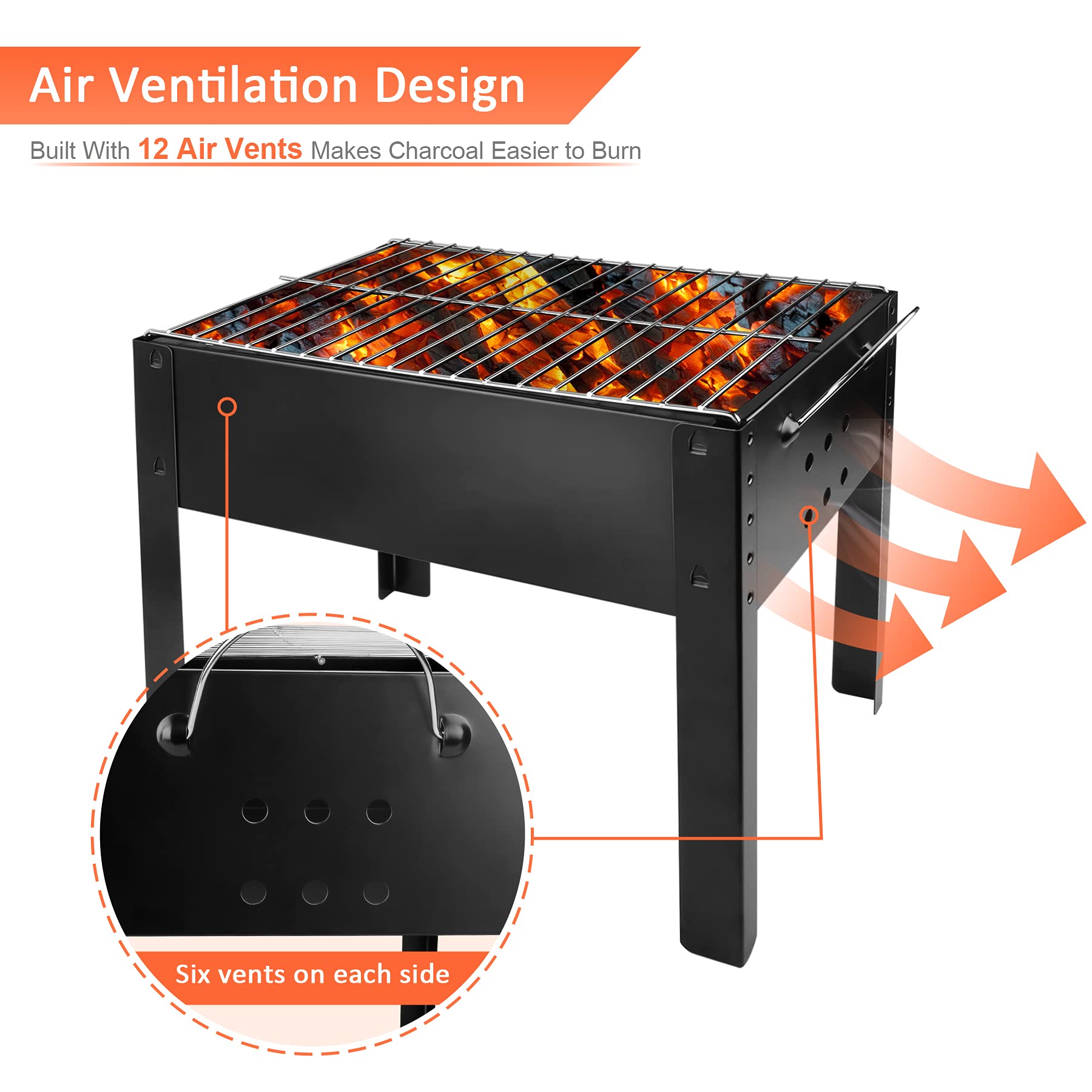 YSSOA 14” Portable Grill Charcoal Barbecue Grill, Small D, Portable Grill,Detachable Grill, Mini Tabletop Camping Grill BBQ, Black