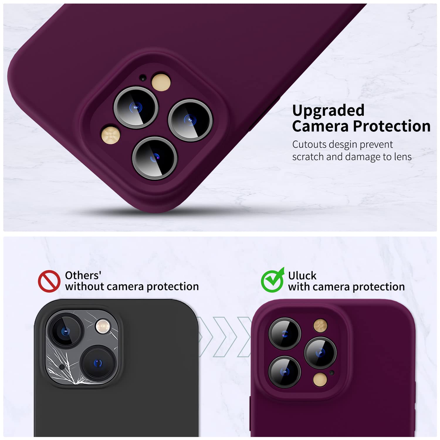 Uluck Compatible with iPhone 14 Pro Max Case,Silicone 14 Pro Max Case with Screen Protector Tempered Glass,Full-Body Shockproof Anti-Scratch Microfiber Lining for 14 Pro Max phone Case - Black