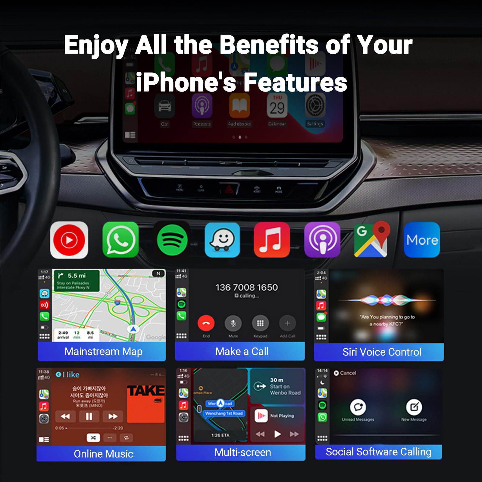 Wireless CarPlay Adapter - AUSSEN Wireless CarPlay Dongle - Dual Core Chip 5.8GHz WiFi No Lag - Convert Wired to Wireless Car Play Plug & Play for Cars from 2016 iPhone iOS