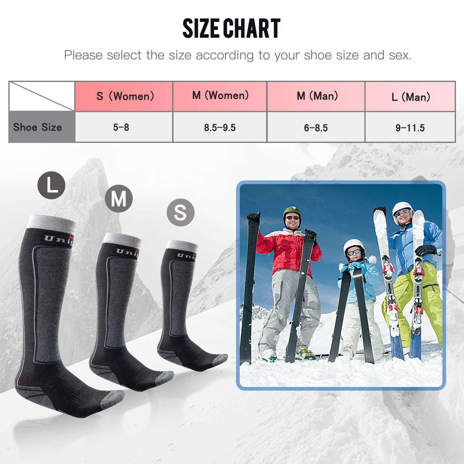 Unigear Ski Socks for Men Women, Merino Wool Warm and Soft Winter Socks for Skiing, Snowboarding Climbing and Cold Weather