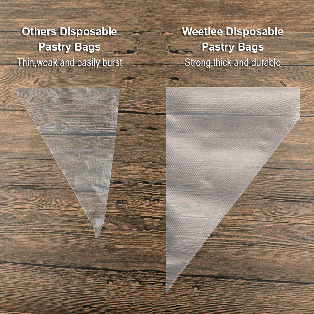 Weetiee Pastry Bag - 100 Pieces 16 Inch [Extra Thick] Disposable Piping Bags Set with 8 decorating tips, 1 coupler and 3 Bag Ties for Cake Decorating Royal Frosting