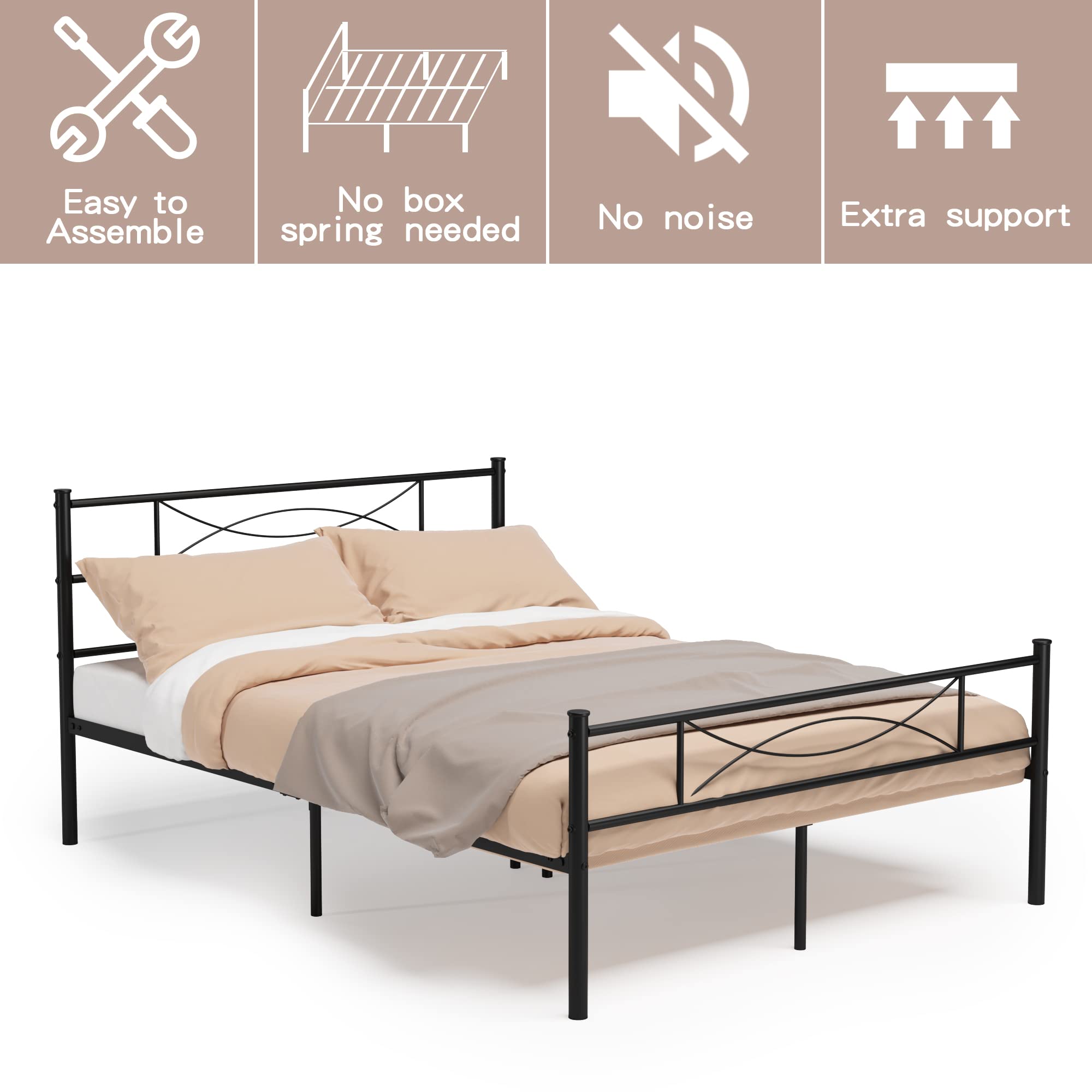 Weehom Metal Bed Frame Platform Mattress Foundation/Box Spring Replacement Platform Bed Kids Bed Twin Black