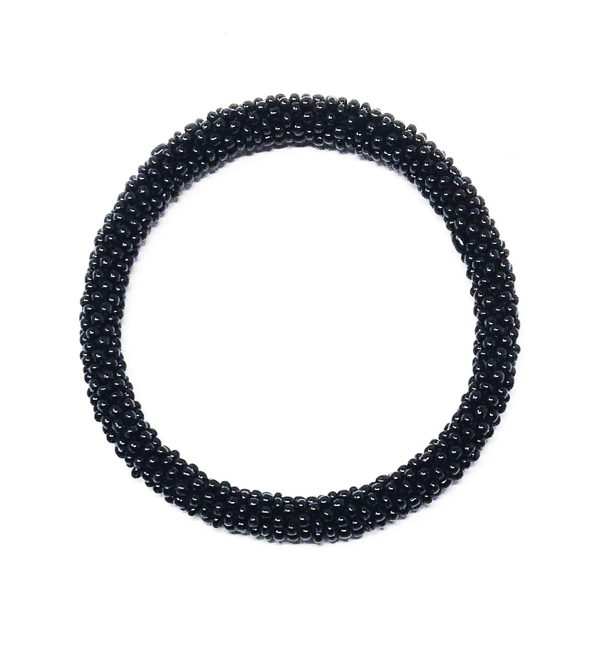Wigspedia Crochet Glass Seed Bead Nepal Boho Bracelet - Single Piece Solid (Black (solid color))
