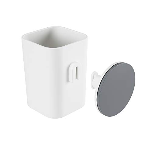 Umbra Flex Sure-Lock Toothbrush Holder, Bathroom Storage Tumbler, Cup for Toothpaste, Combs and Makeup Brushes - Attaches to Glass Panes, Mirrors and Tiles with SureLock Technology, No Drilling, White