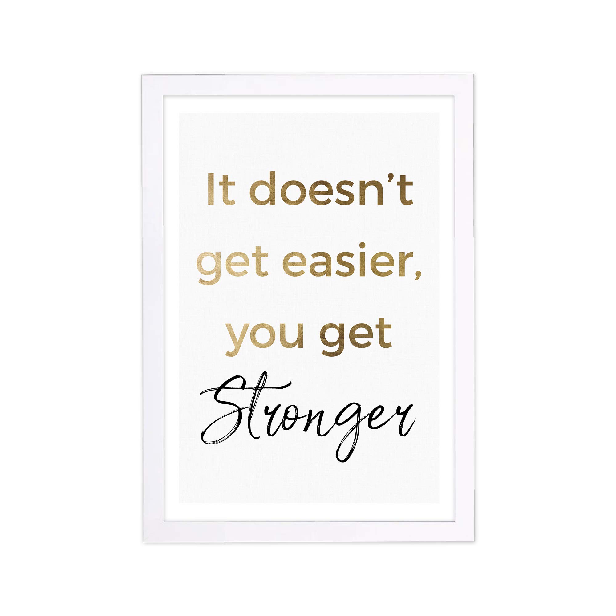 Wynwood Studio Typography Framed Wall Art Prints 'Stronger' Motivational Quotes and Sayings Home DƩcor, 13" x 19", Gold, White