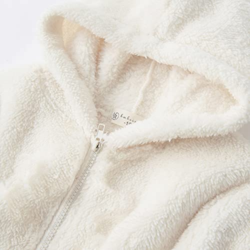 HMBEIXYP Girl's Polar Fleece Sherpa Pullover Fuzzy Fleece Sweatshirt Hoodie with Pockets White 90CM