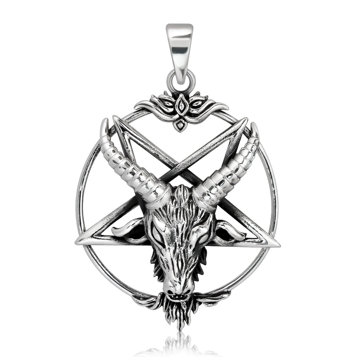 WithLoveSilver Sterling Silver 925 Pentagram Pentacle Goat Horned God Cernunnos Pendant