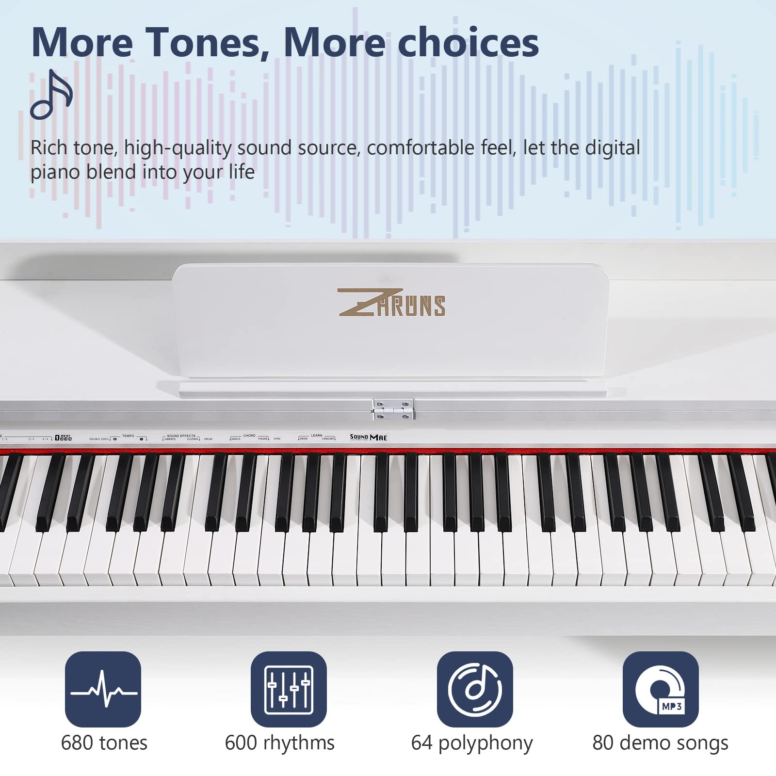 ZHRUNS Digital Piano 88 Key Full-Size Weighted Keyboard Piano,MP3 Function, Remote Control, Power Supply, 3 Pedals, MIDI/Headphone/Audio Output Feature, Suitable for Beginners/Adults