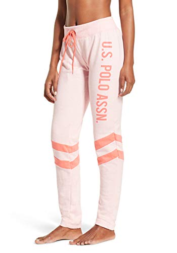 U.S. Polo Assn. Essentials Womens Sweatpants – Plus Size Loungewear (Light Pink Heather With Stripe, 2X)