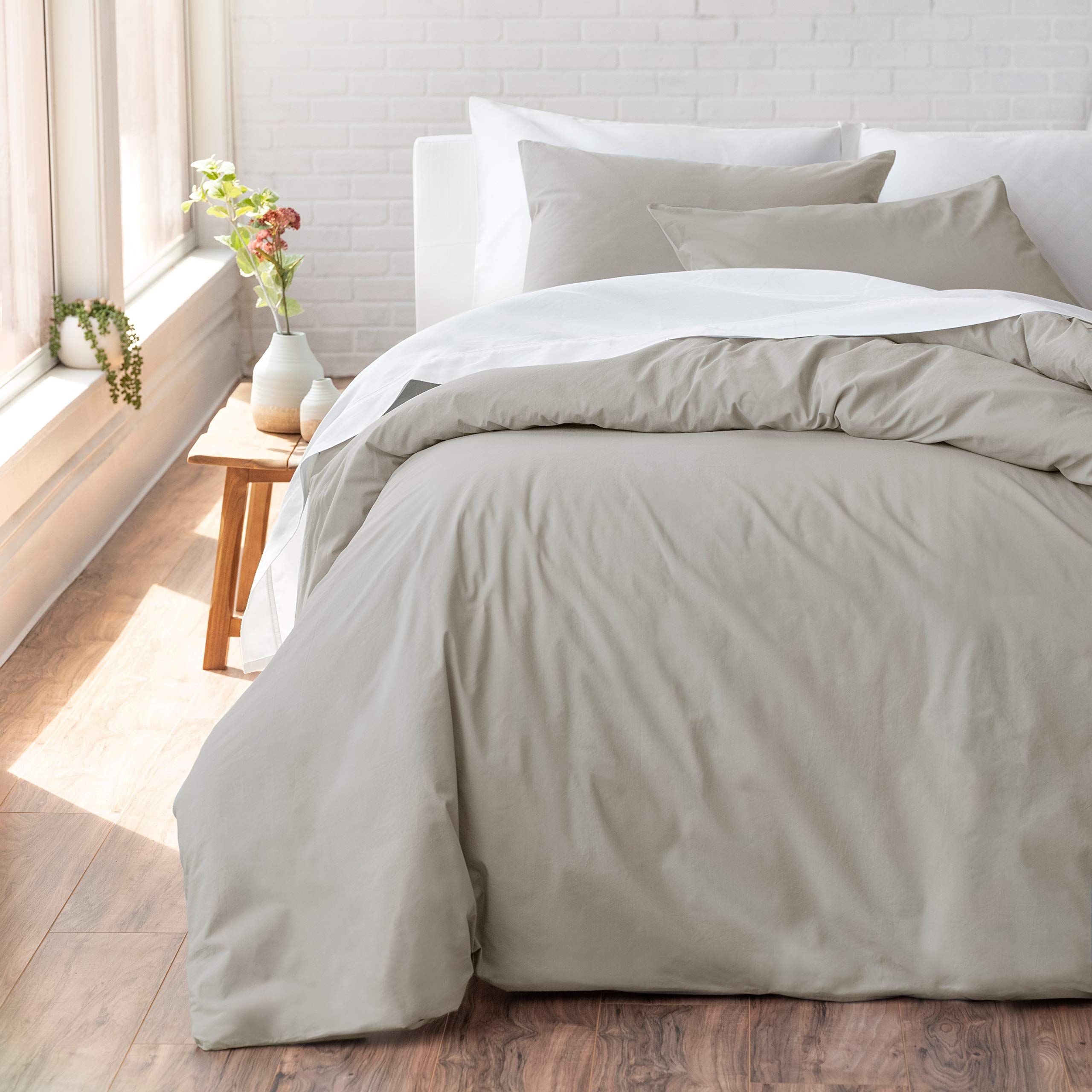 Welhome Cozy 100% Cotton Percale Washed Reversible Duvet Cover Set | King Size (Castlerock) | 108" x 92" | 3 Piece Set | Lightweight | Cool & Crisp | Breathable | Ideal for Summers