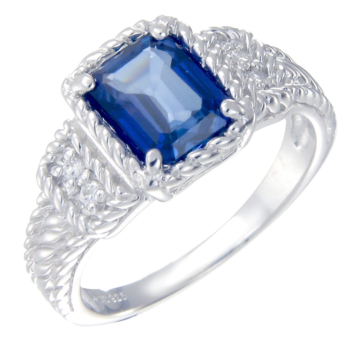 VIR JEWELS 1 cttw Created Blue Sapphire Ring Emerald Cut .925 Sterling Silver Ring Size 7