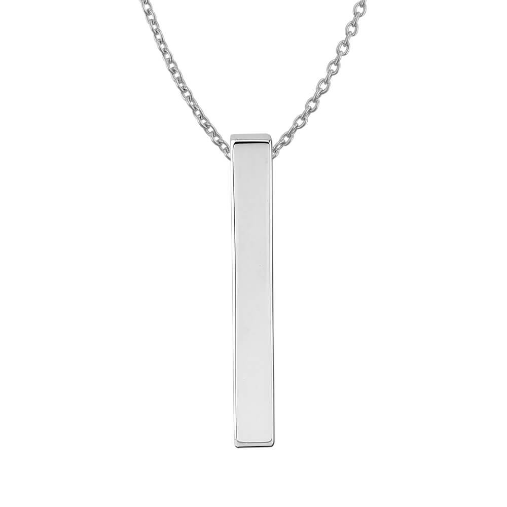 Sterling Silver Plain Vertical Bar Pendant Necklace, 18"