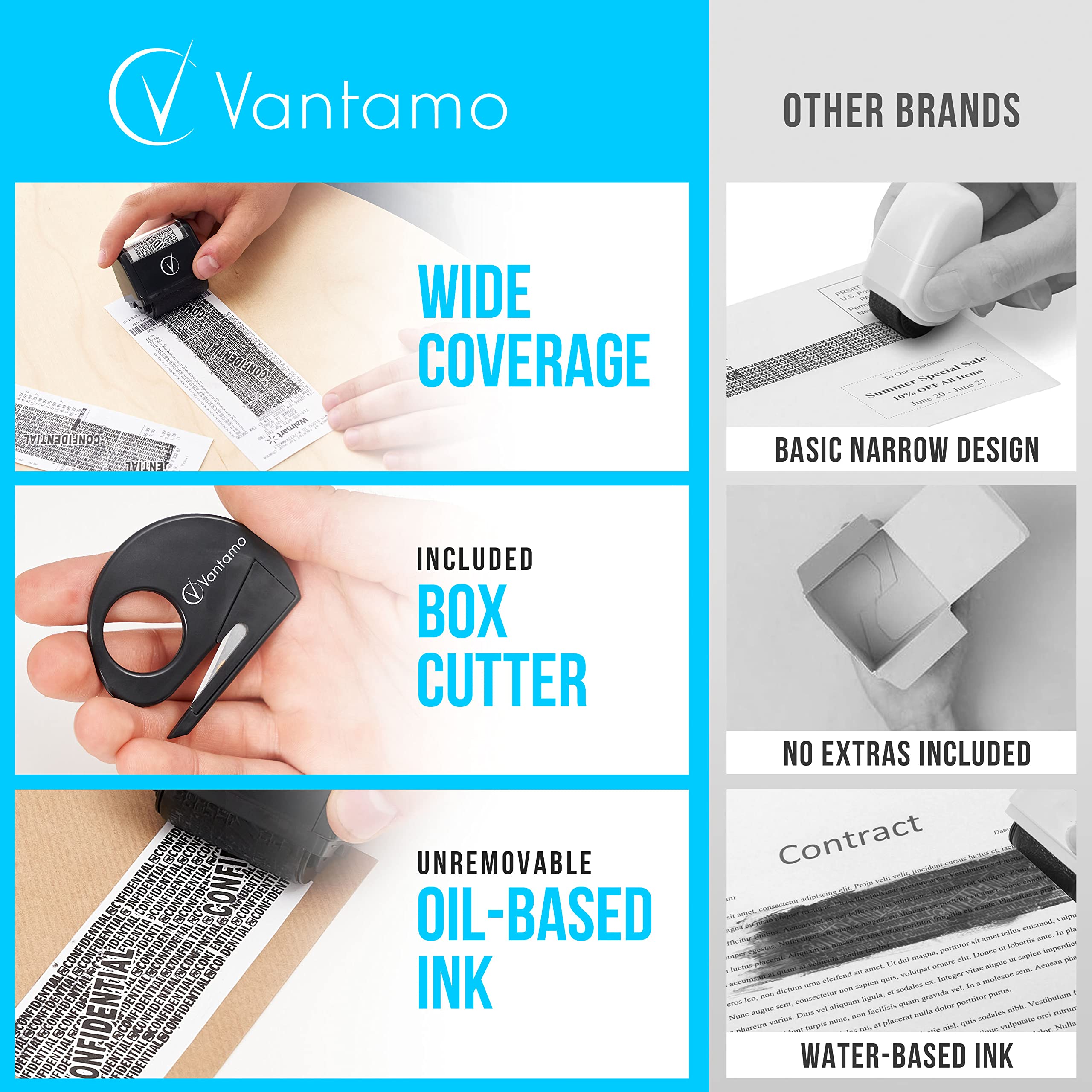 Wide Confidential Roller Stamp - Identity Protection Roller Stamps with Box Cutter and E-Book, Identity Theft Stamp, Confidential Stamp Roller for Privacy Protection Security Stamp Roller Kit - Black