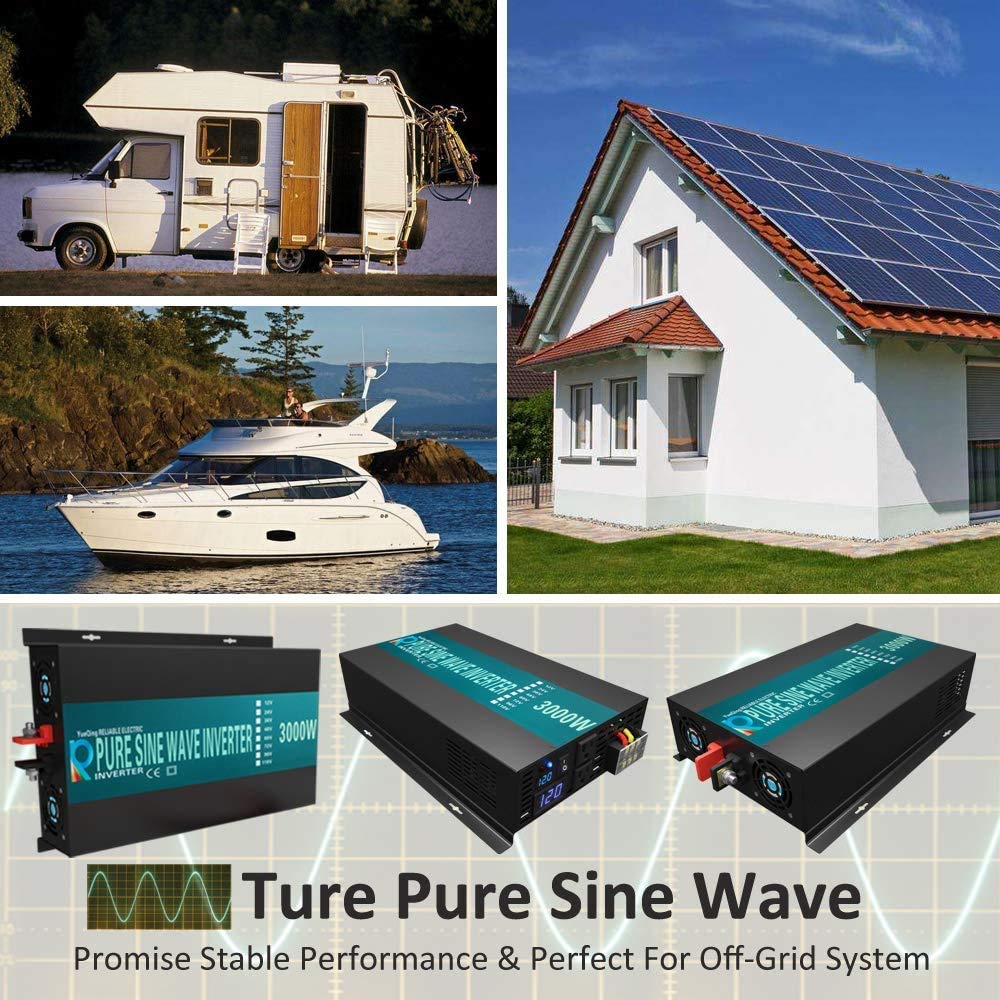 WZRELB 3000W 48V (42V-60V) 120V Pure Sine Wave Power Inverter with 2 AC Outlets,Car Inverter (RBP-300048), Black