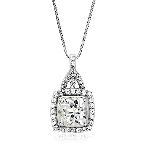 Vir Jewels 1.50 cttw Pendant Necklace, Cushion Cut Created White Sapphire Pendant Necklace for Women in .925 Sterling Silver with Rhodium, 18 Inch Chain, Prong Setting