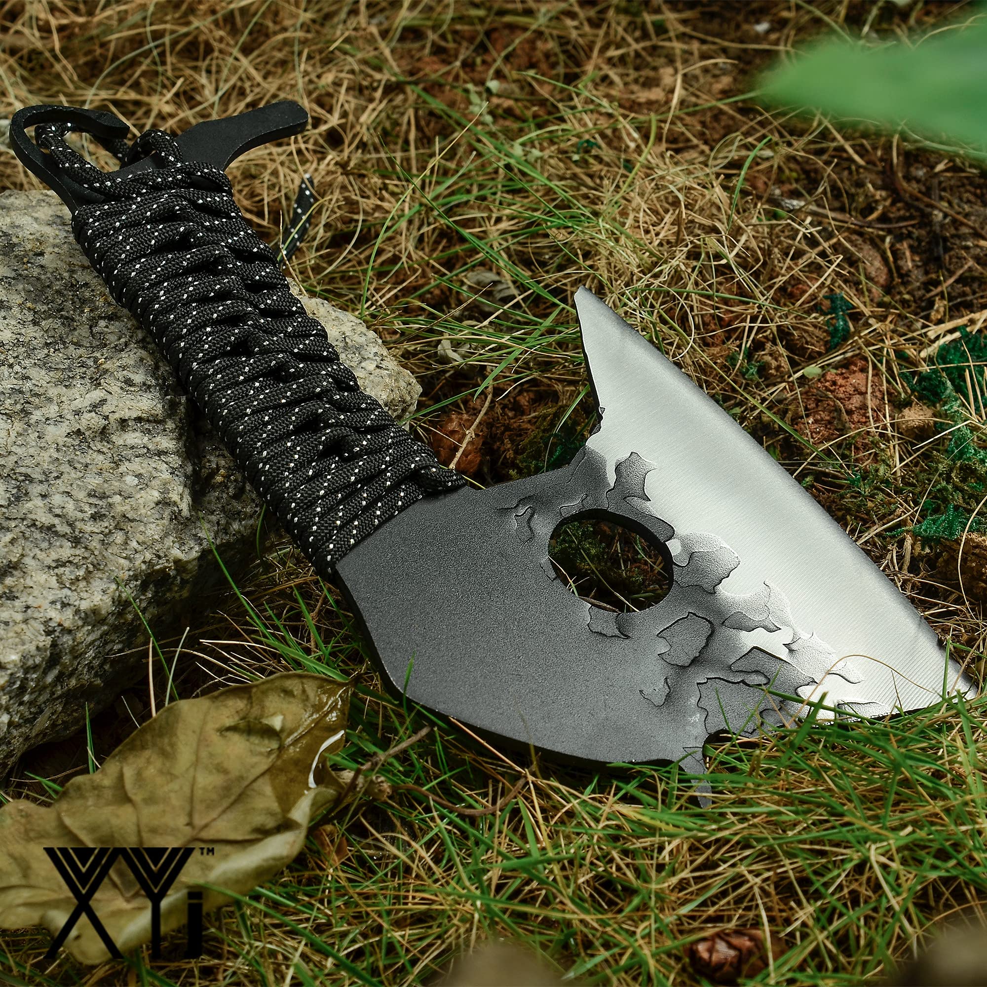 XYJ 5 Inch Survival Axe Camping Hatchet Razor Sharp Bull Knife Stainless Steel Fixed Blade Full Tang Cord Wrap Handle Outdoor Hunting Bushcraft Knives Multitool For Men