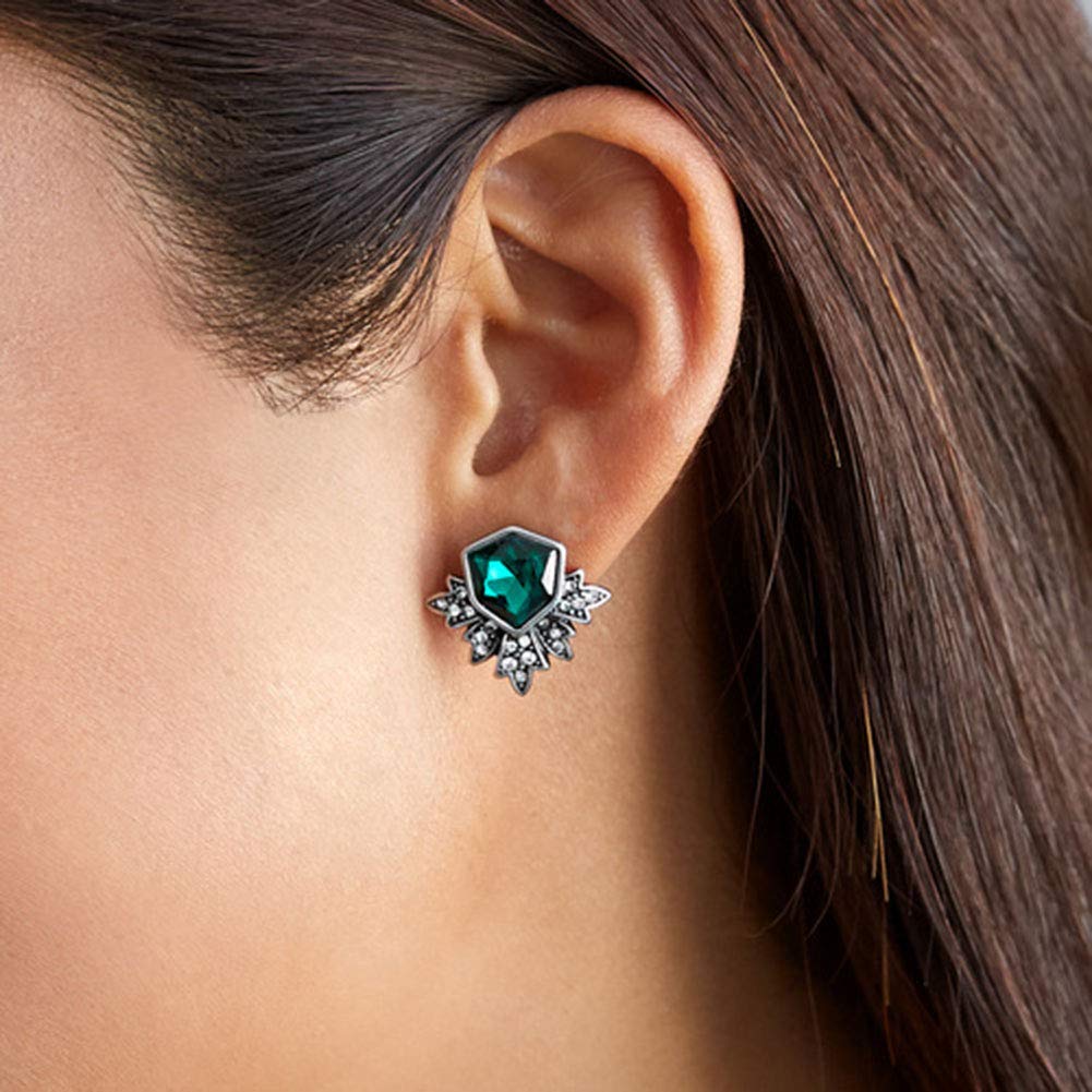 Zealmer Women Rhinestone Green Stud Earrings