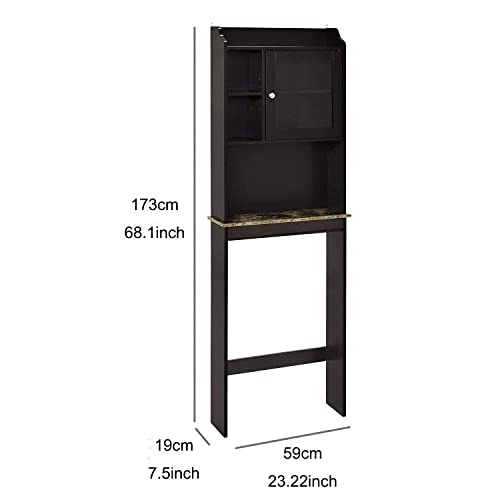 WISCLASS Modern Wood Bathroom Cabinet Organizer, Over-The-Toilet Storage, Space-Saving with Removable Adjustable Wood Panel and Silver Metal Door Handles, Black
