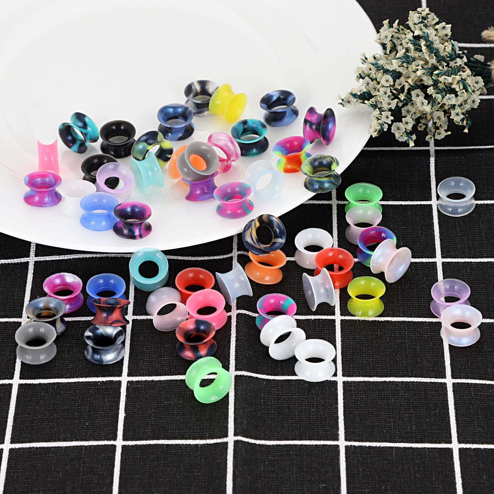 YOFANST 27 Pairs Soft Silicone Ear Gauges Plugs Double Flared Tunnels Flexible Ear Piercing Colorful Set 00G