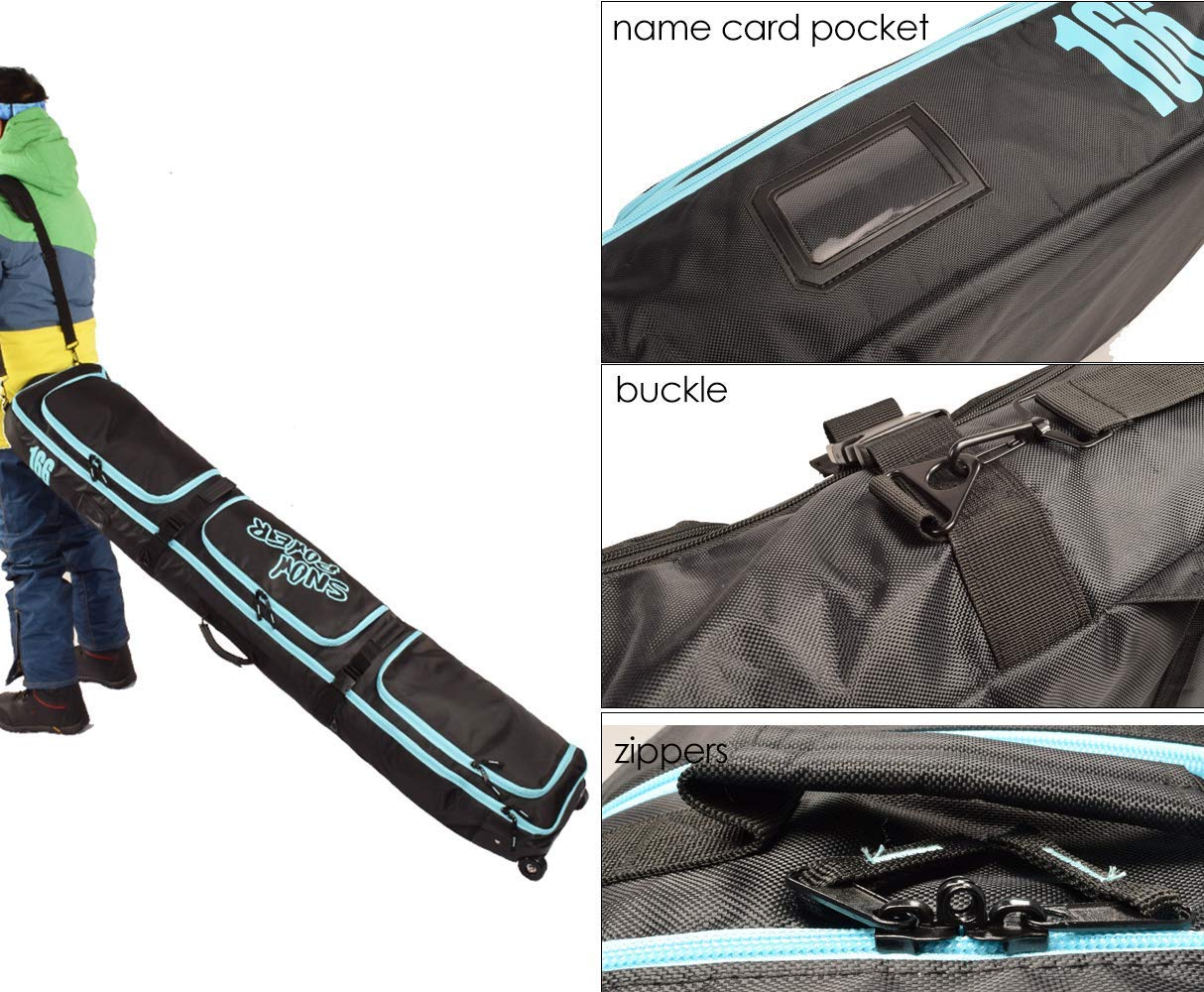UNISTRENGH Fully Padded Snowboard Bag With Wheels Large Multi-compartment Ski Boots and Helmet Bag Perfect for Travel (Black/Blue, 180cm)