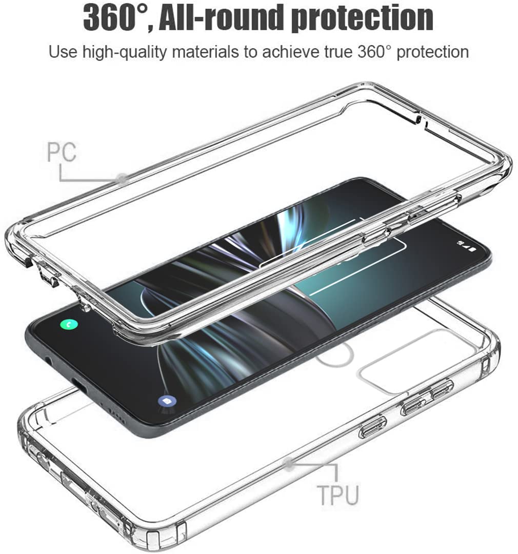 YJROP for TCL 20 XE Case, with Tempered Glass Screen Protector Crystal Clear Full-Body Rugged Hybrid Bumper Shockproof Protective Phone case Cover for TCL 20 XE (XE Version Only), Transparent