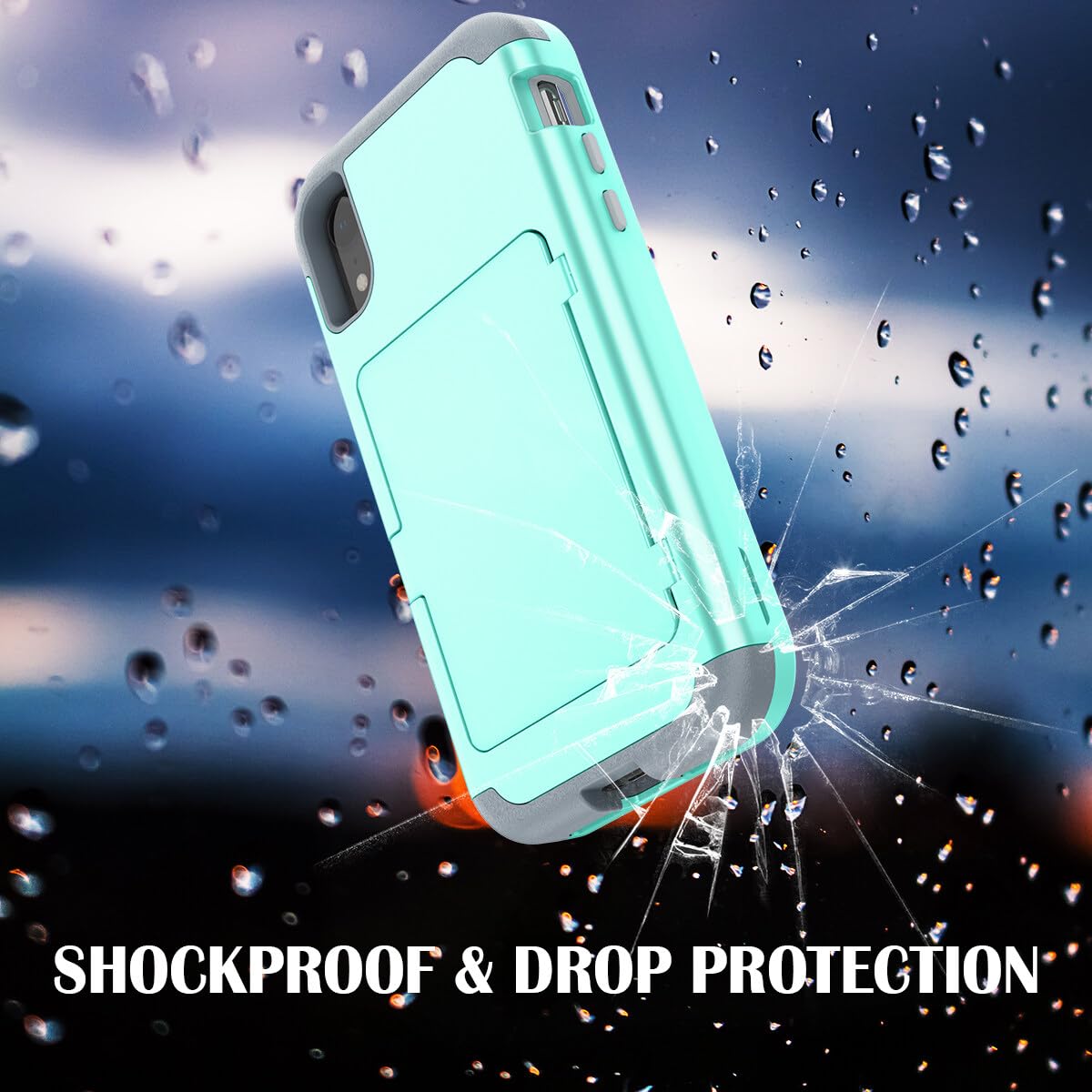 WeLoveCase iPhone XR Wallet Case Defender Wallet Design with Card Holder and Hidden Back Mirror Three Layer Heavy Duty Protection Shockproof All-Round Armor Protective Case for iPhone XR Mint Green