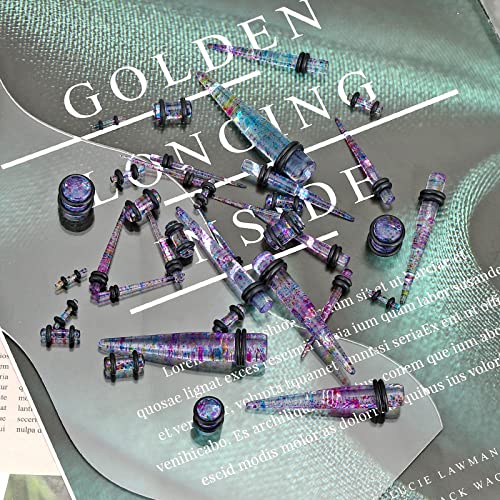 YOFANST 14G-00G 54pcs Acrylic Ear Gauges Stretching Kit Crescent Shaped/Spiral Taper Plug Set (Rainbow Glitter)