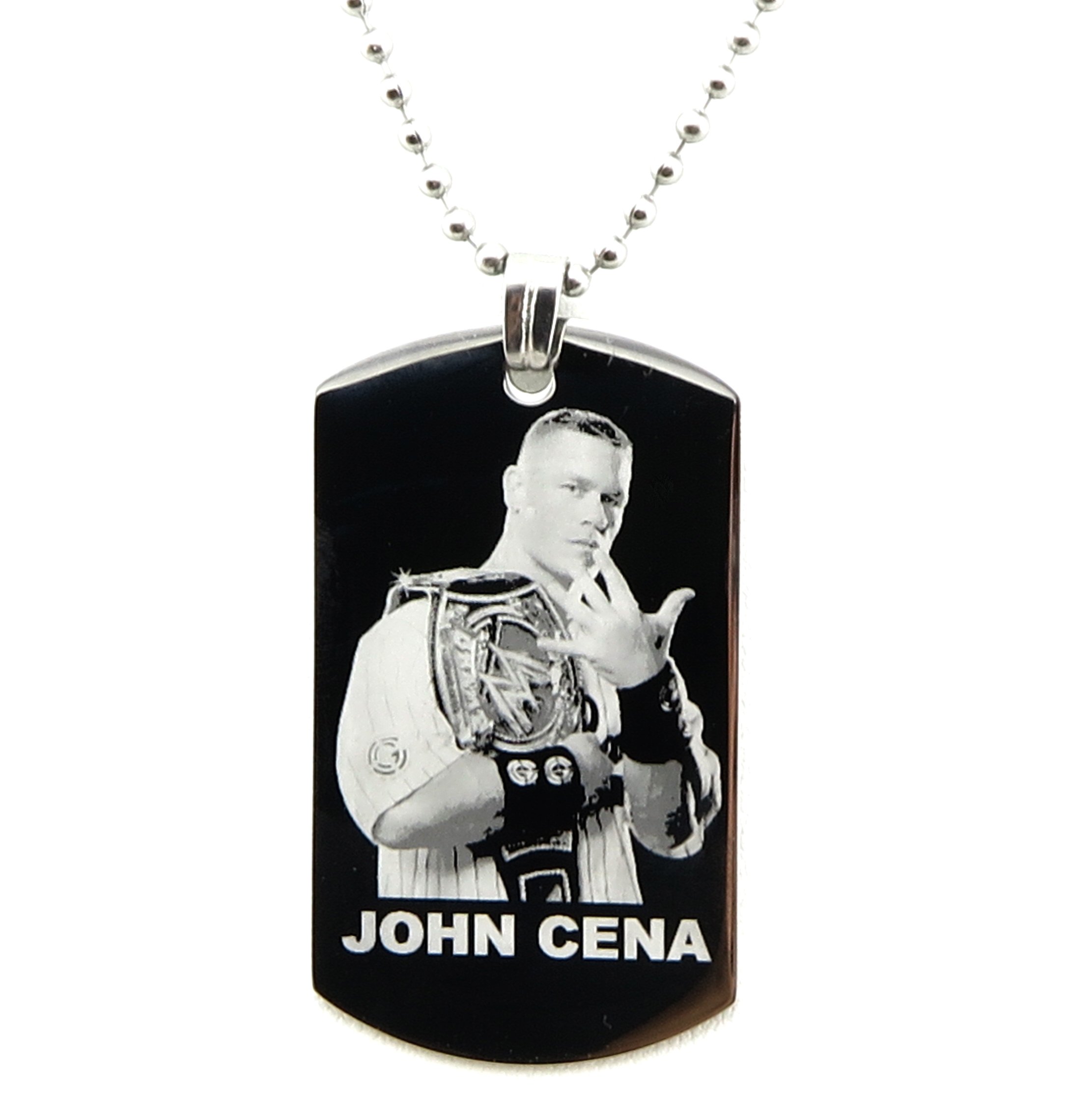Yippo Accessories John Cena Engraved Mirror Polished Stainless Steel Dog Tag Pendant Necklace
