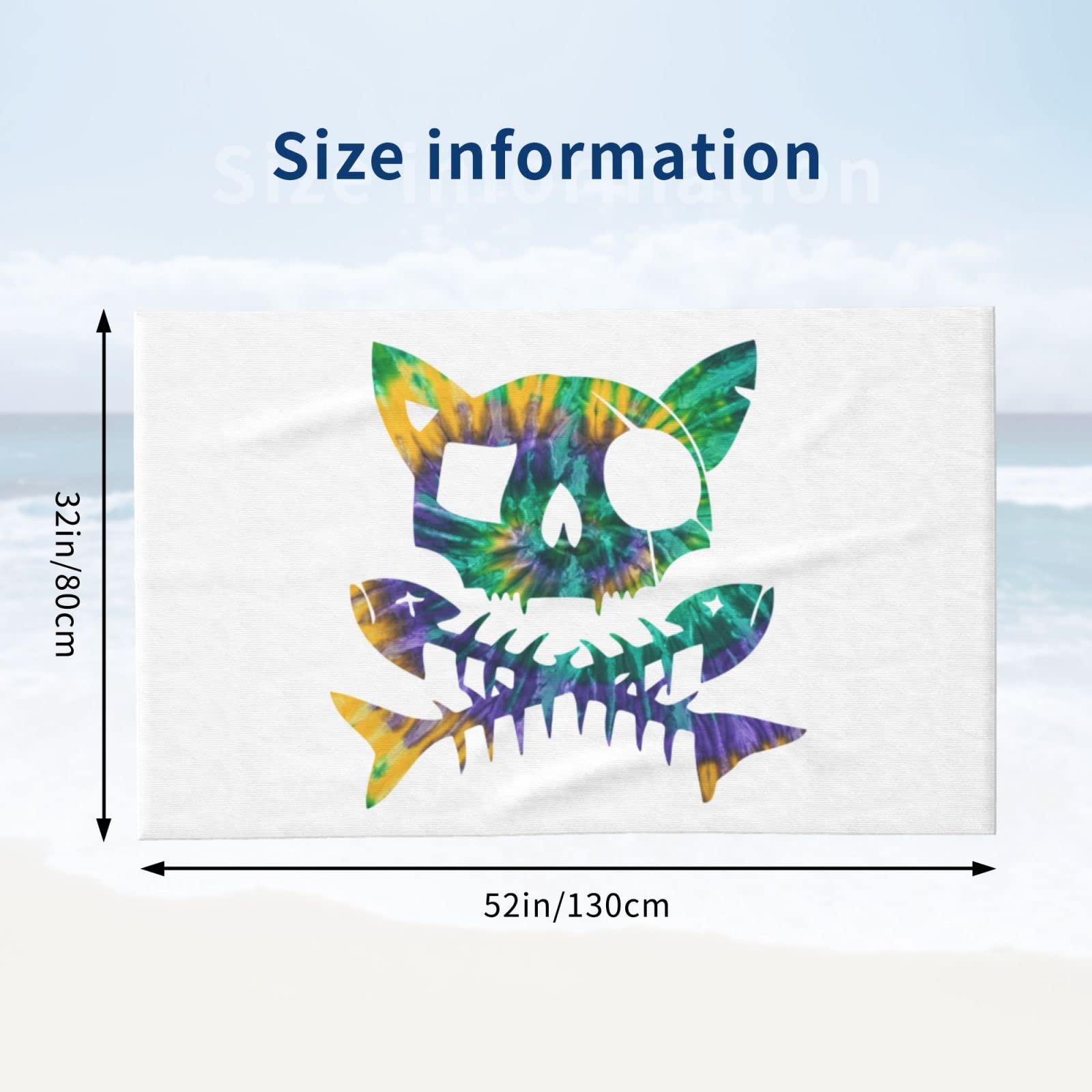 Zahika Pirate Cat Skull and Crossbone Beach Towel Absorbent Bathroom Towels Beach Towels Oversized Super 32x52 Inch