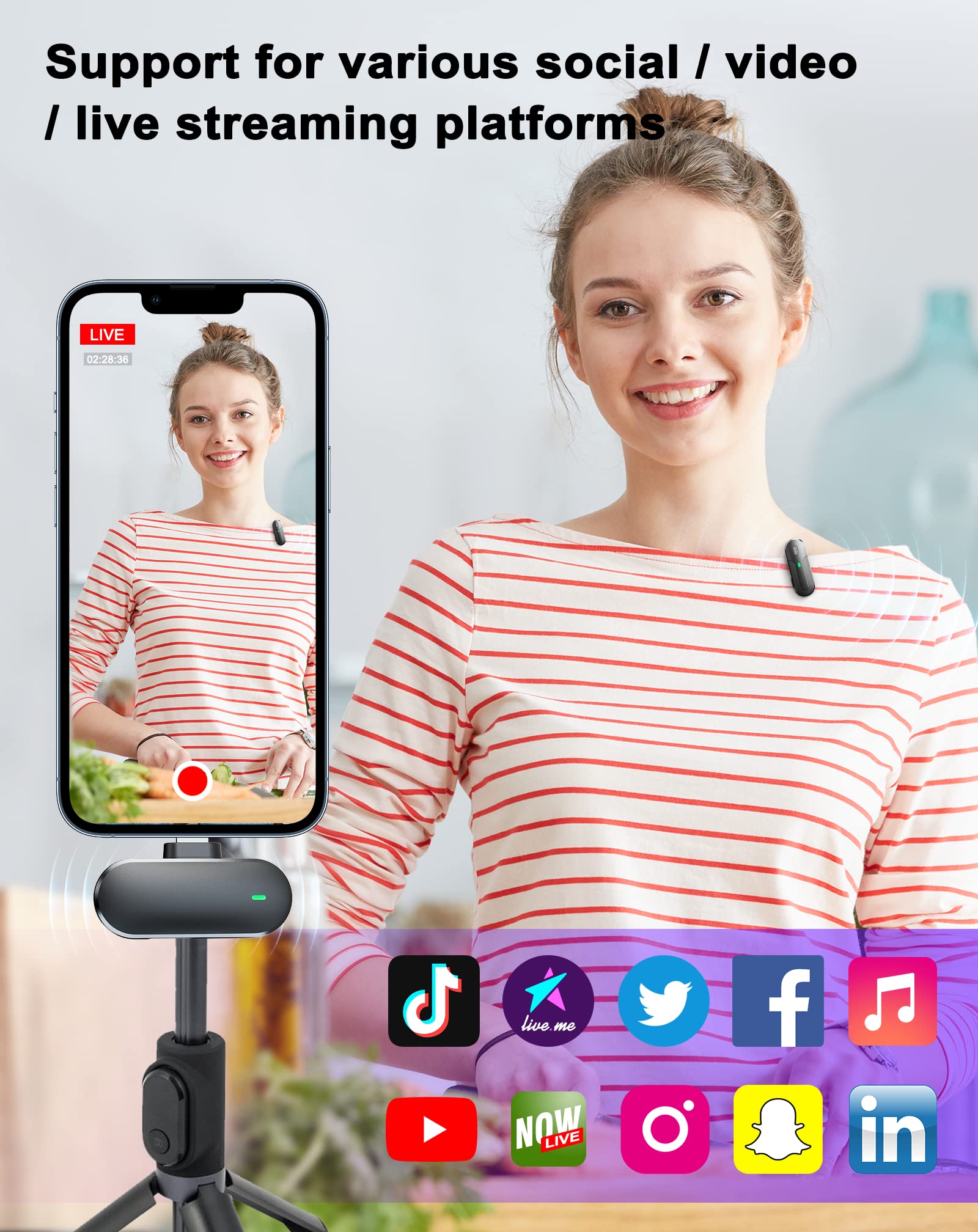 VIOK Wireless Lavalier Microphone for iPhone iPad, 2 Pack Mini Microphone with Charging Case, 2.4G Ultra-Low Delay 90ft Transmission Wireless Mic for Video Recording, Vlog, Interview, Tiktok, YouTube