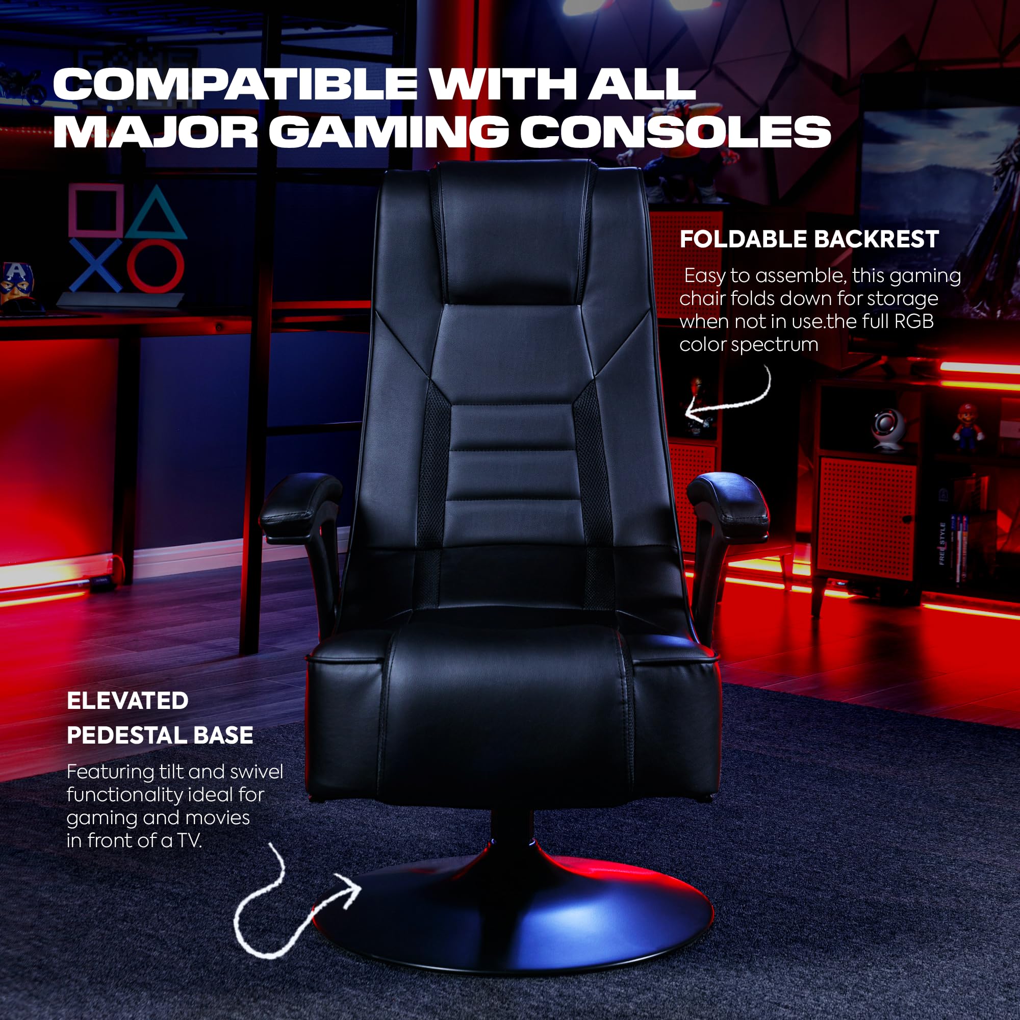 X Rocker PC Office Computer Gaming Chair Mammoth 2.1 BT Pedestal, 32.28" x 25.98" x 41.34", Black