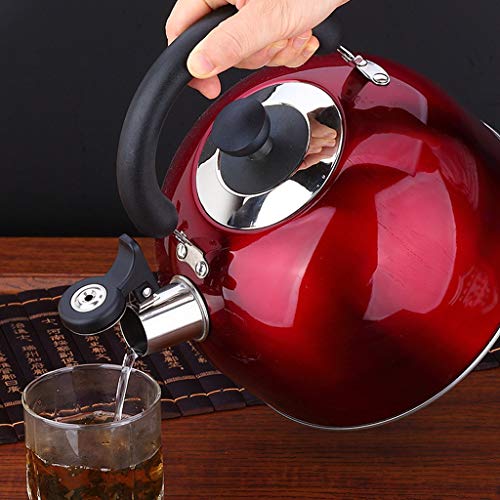 ZNZN Red Whistling Kettle Stainless Steel Kettle Large-Capacity Family Teapot with Ergonomic Handle Teapot (4L /135.2OZ) Multifunctional Water Kettle