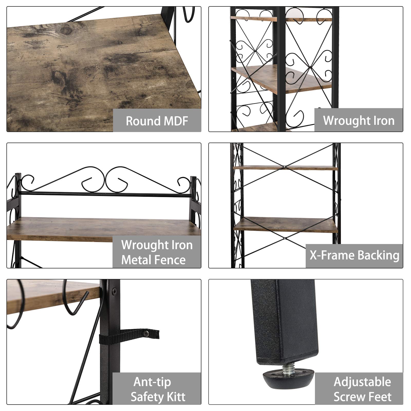 X-cosrack 4 Tier Bookcase Book Shelf wtih 2 Middle Adjustable Shelves, Rustic Industrial Standing Vertiacl Book Rack Holder Stand Storage Organizer Shelf for Livingroom Bedroom Study Office Kitchen
