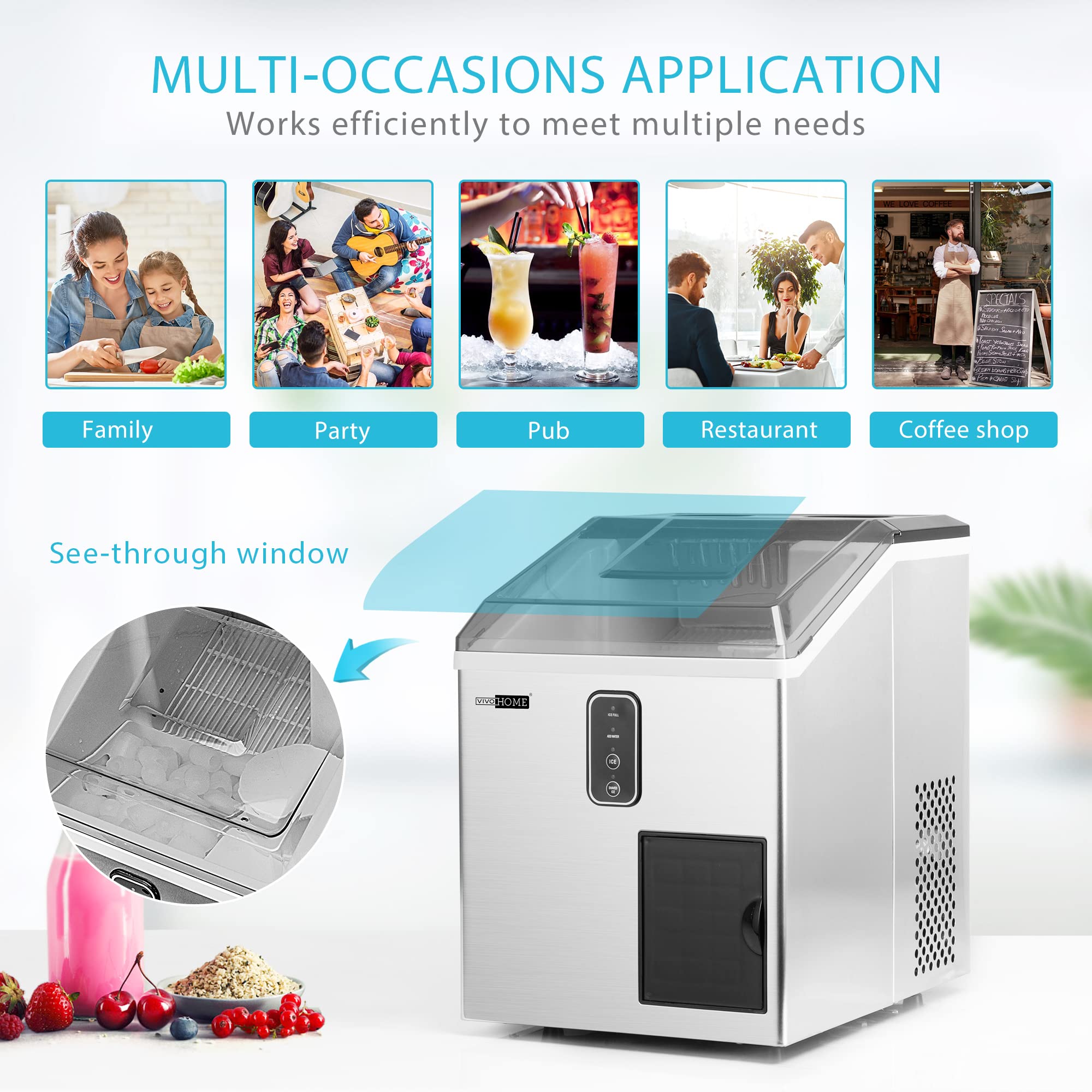 VIVOHOME 2 in 1 Electric Portable Compact Countertop Automatic Ice Maker and Shaver Machine 44lbs/Day
