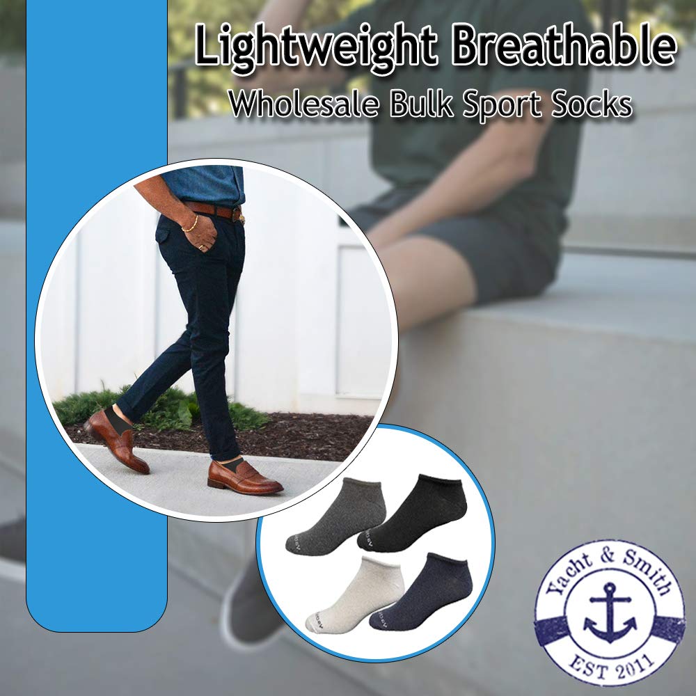 Yacht & Smith 12 Pair Men's Low Cut Ankle Socks Thin Comfortable Lightweight Breathable Wholesale Bulk Sport Socks