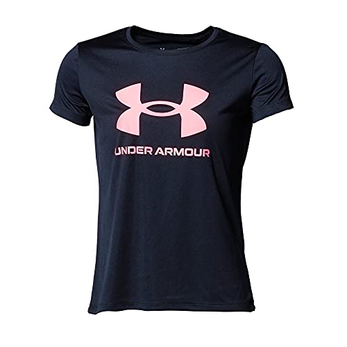 Under Armour Girls Tech Sportstyle Big Logo Short Sleeve T-shirt, Black (002)/Cerise, Youth Medium
