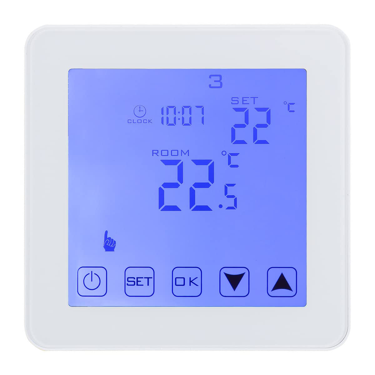 Wengart Programmable House Thermostat Programmable WG08,AC90-240V Max3A Touch Screen Digital LCD Display Work for Radiant Floor Heating Link Gas Boiler Blue Backlight