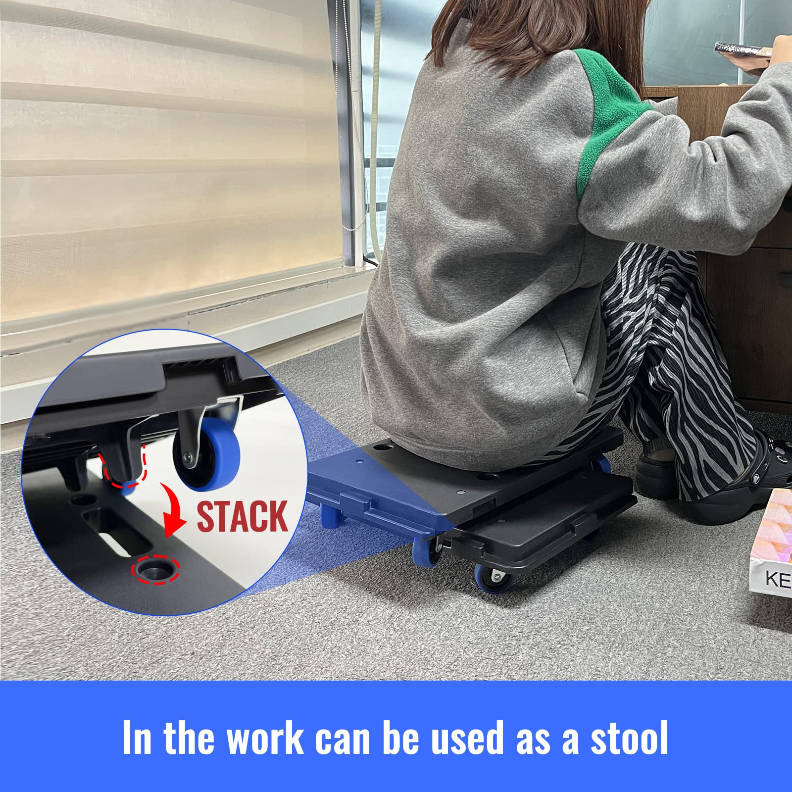 Uholan Flatbed Dolly Can Connected Two Pcs One Set Household Portable Mobile Dolly Infinite Rotary Flat Handtruck Mobile Furniture Load 220lb Black ,Blue Wheel (Blue wheel)