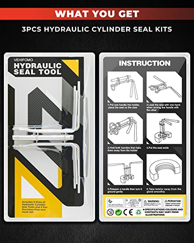 VEHIFOMO Hydraulic Cylinder Seal Installation Tools Kit, Hydraulic Cylinder Piston Repair Gland Seal Tools, U Cup Rod Seal Twisters Universal Seal Twistor Install Tool Set (3 PCS)