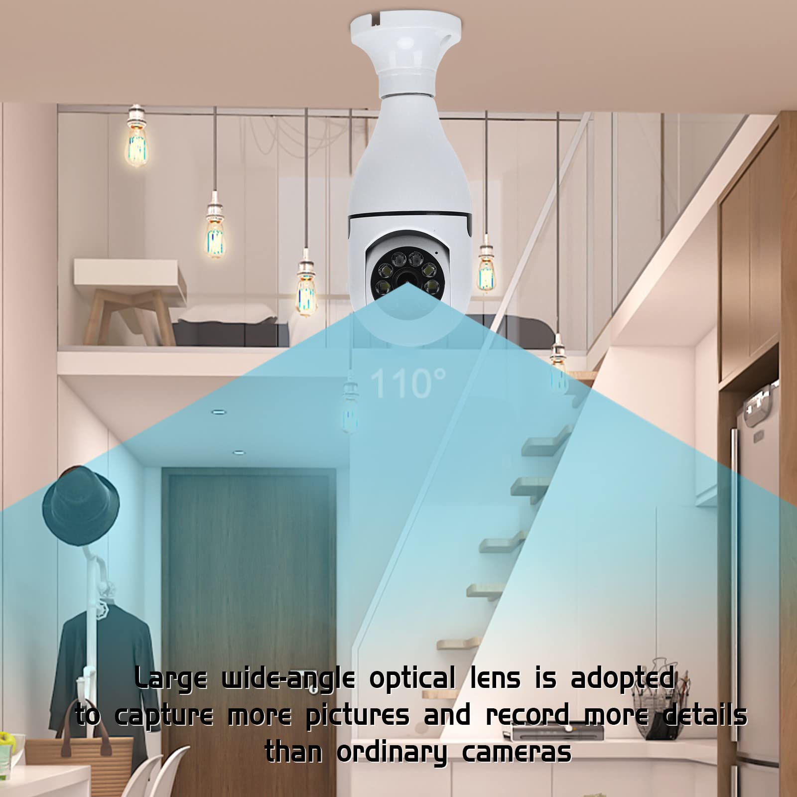 Wenini 5Ghz Wireless Lights Bulb Camera - 1080P Pan Tilt Wireless Cam 360° Panoramic IP Camera, E27 WiFi Security Cameras with LED HD Night Vision Human Motion Detection and Alarm Two-Way, White