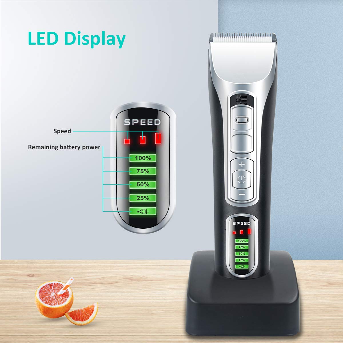 Wellwerks Cordless Hair Trimmer, Hair Clippers Beard Trimmer Gift for a Men Quiet LED DisplayHaircut Kit Cordless USB Rechargeable Waterproof