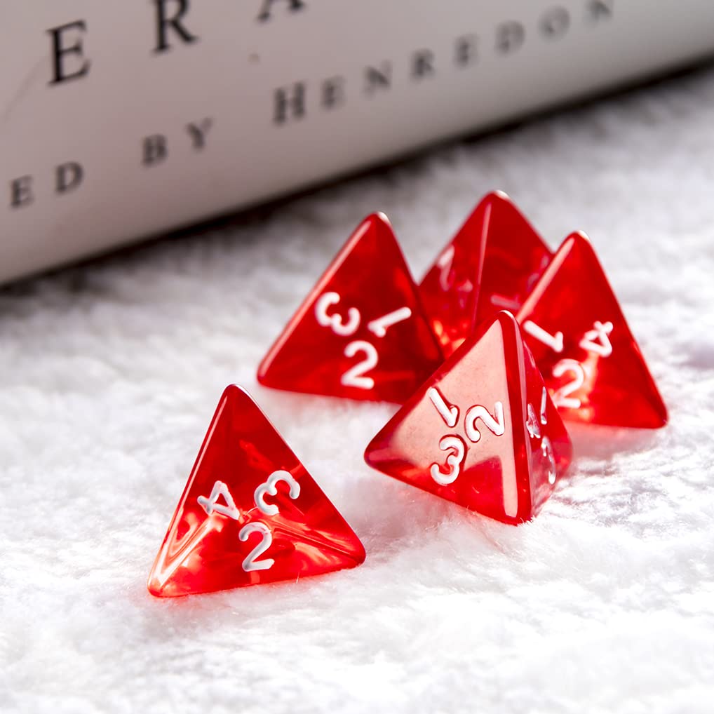 Yiotfandoll 10PCS Polyhedral Dice 20mm D4 for Dungeons and Dragons DND RPG MTG Dice Table Games Transparent Red with Black Bag