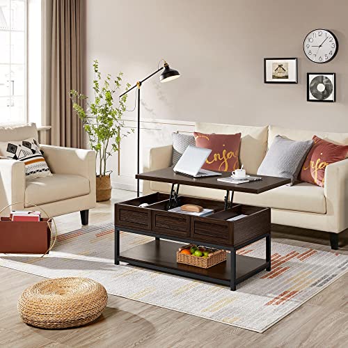 Yaheetech Lift Top Coffee Table with Hidden Compartments & Bottom Open Shelf, Lifting Tabletop Center Table for Home Living Room Reception, Espresso